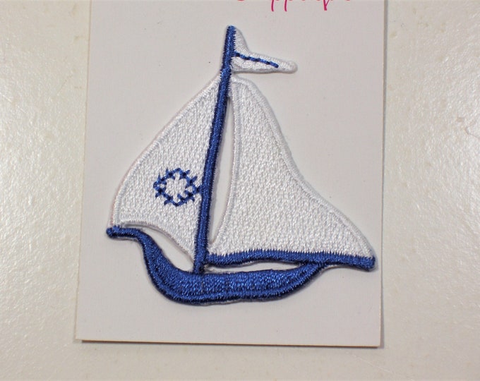 Sailboat Patch, Blue and White Sailboat Embroidered Iron on Patch ...