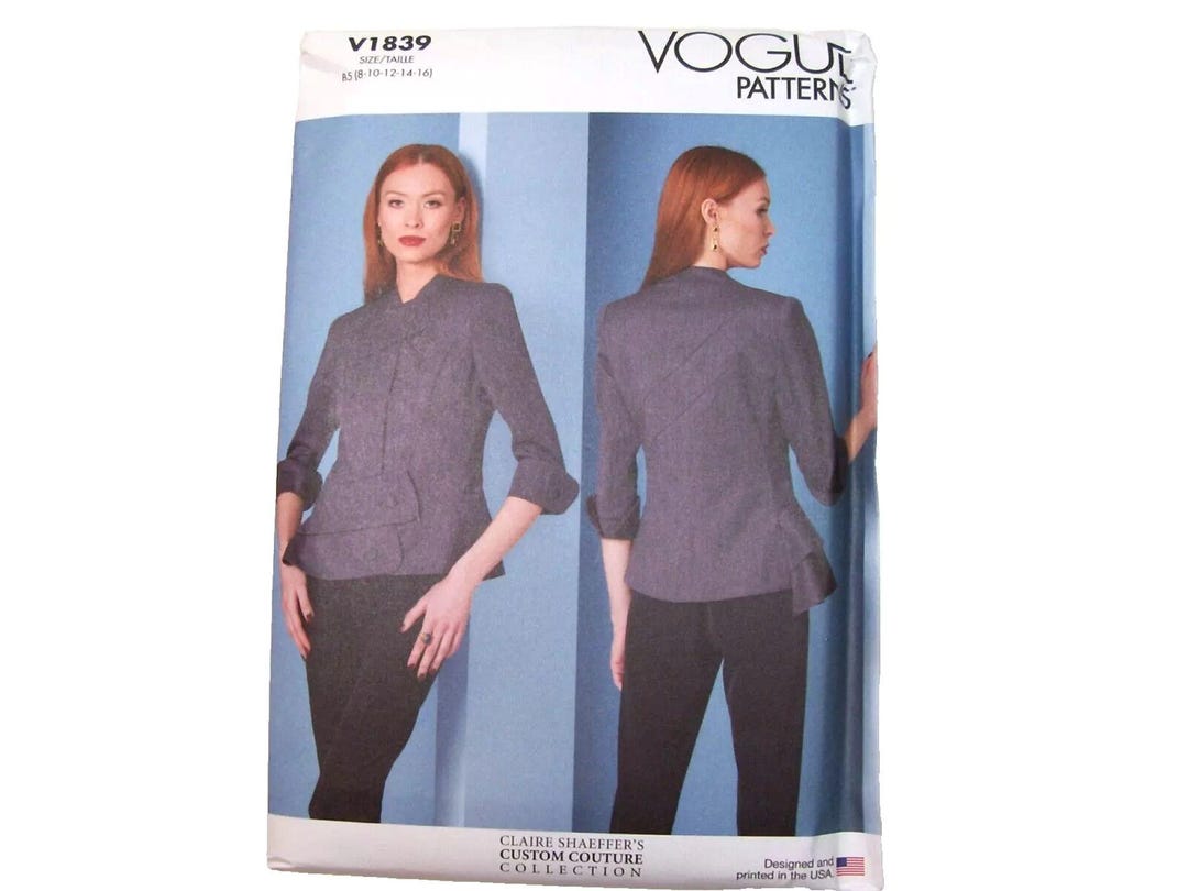 Vogue Jacket Uncut Pattern V1839 B5 Claire Schaeffer Misses' US Sizes 8 ...