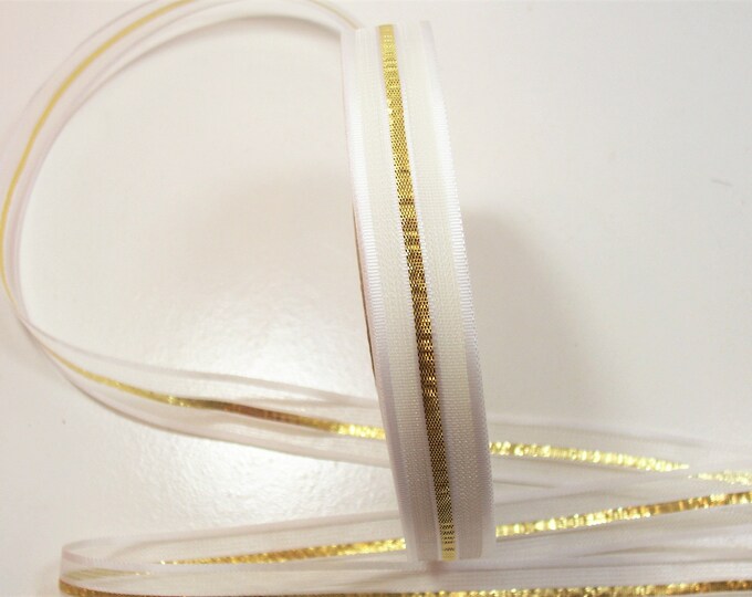 Sheer White Ribbon White Metallic Gold Stripe Organza Ribbon - Etsy
