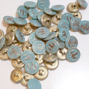 Green Buttons, Verdigris Goldtone Metal Buttons X 25 Pieces 5/8 Inch Diameter, Three Legged ...