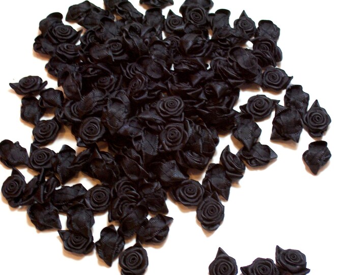 Black Roses, Black Flower Appliques X 10 Pieces, Offray Small Ribbon ...