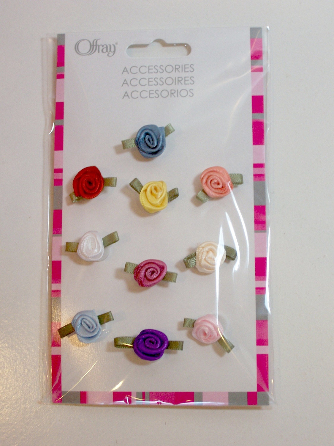 Multi-color Rose Flower Appliques, Offray Small Ribbon Rose Satin ...