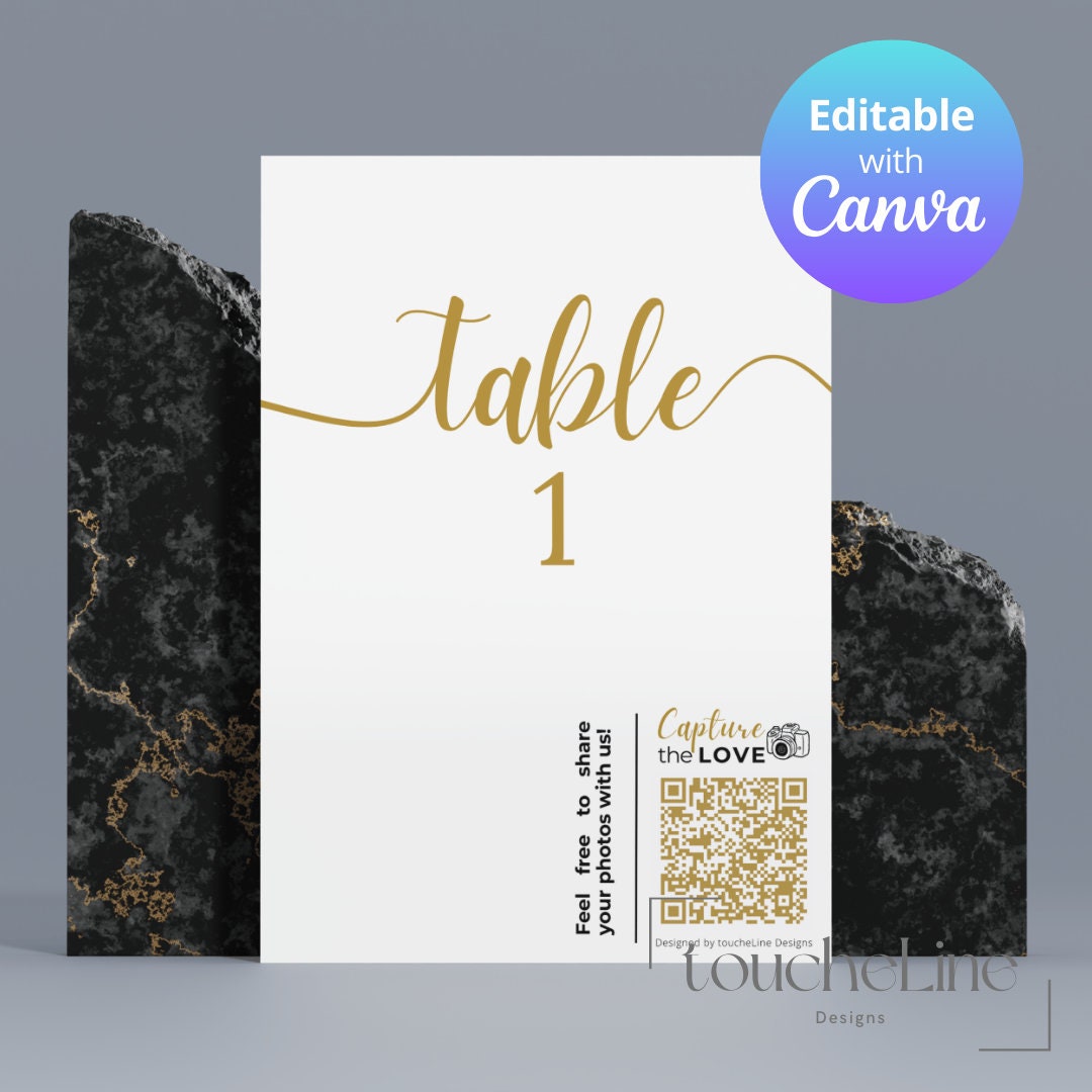 Modern Gold Table Number Wedding Sign With Upload Your Photos / Share ...