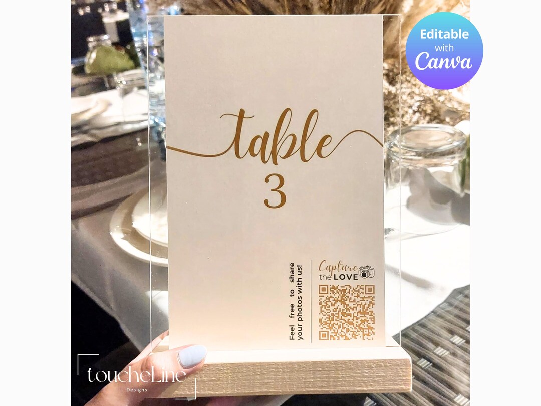 Modern Gold Table Number Wedding Sign With Upload Your Photos / Share ...