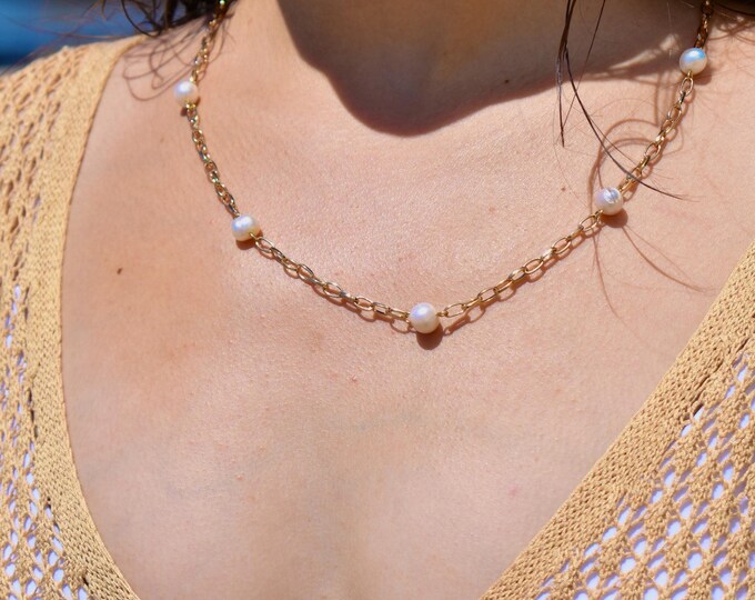 Pearl Necklace, Summer Necklace, Beach Necklace, Chain Necklace, Summer ...