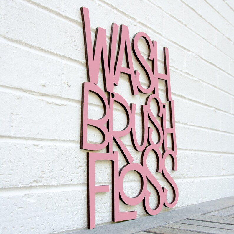 Wash Brush Floss Wood Bathroom Sign Wooden Letters Quote | Etsy
