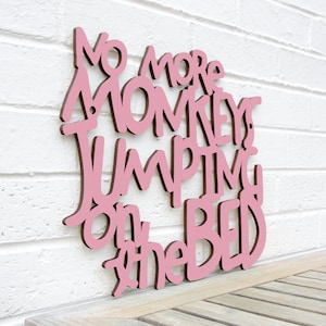 No More Monkeys Jumping on the Bed Carved Wood Wall Art, Kids Bedroom ...