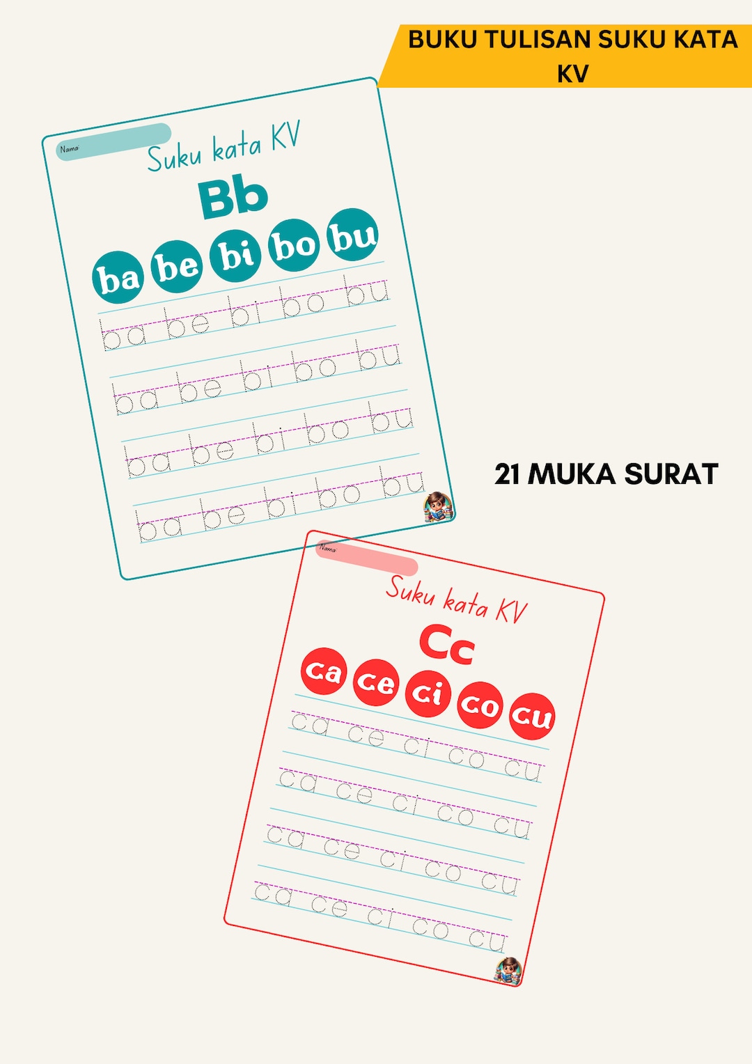 Buku Tulisan Suku Kata KV Digital Product PDF - Etsy