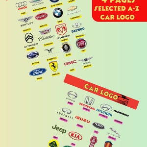 A-z Car Logo Learning Sheets/ Digital PDF Product/ Printable - Etsy