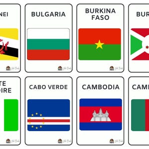195 World Flags With Name Flash Cards/ International Country Flags ...