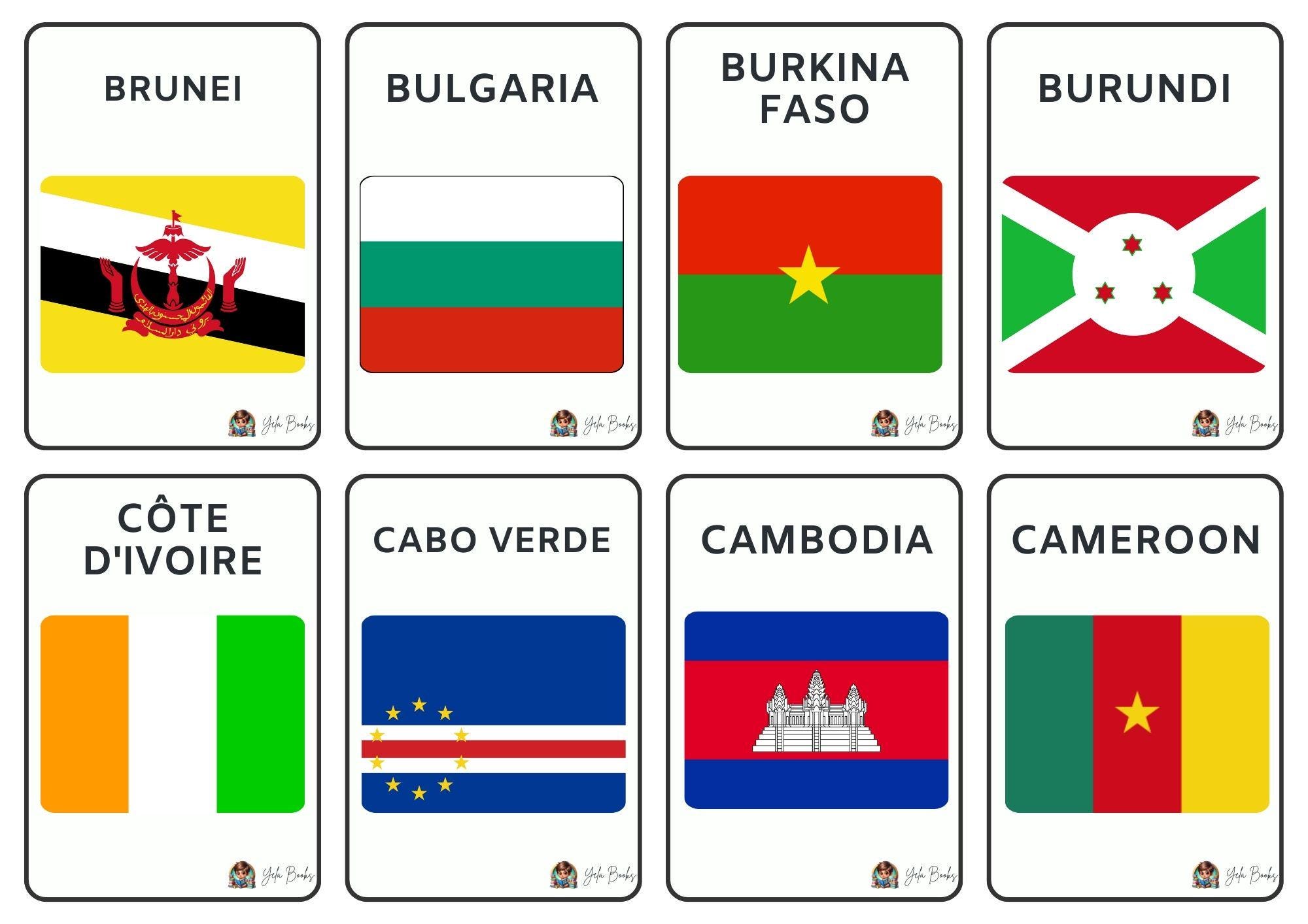 195 World Flags With Name Flash Cards/ International Country Flags ...