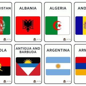 195 World Flags With Name Flash Cards/ International Country Flags ...