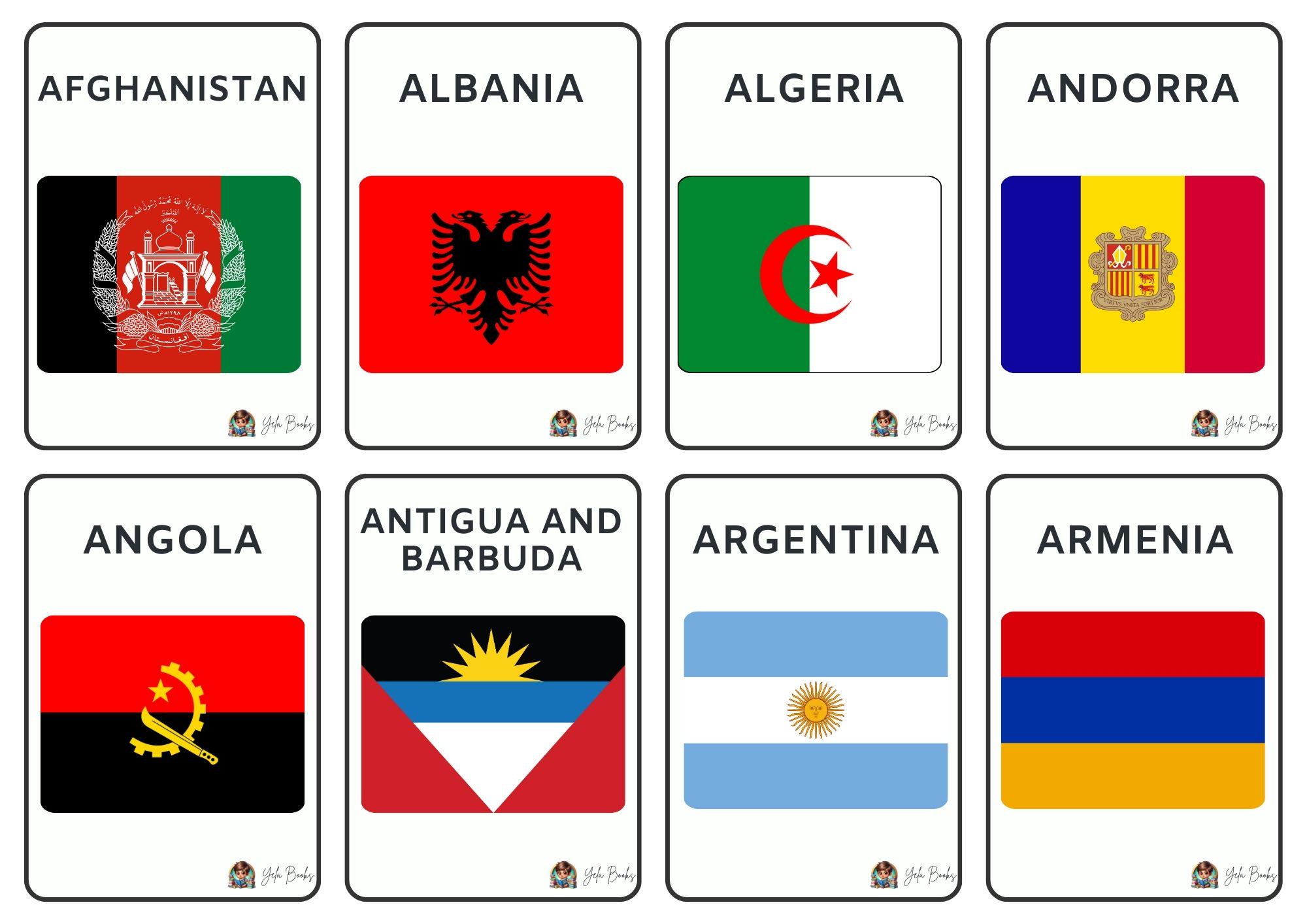 195 World Flags With Name Flash Cards/ International Country Flags ...