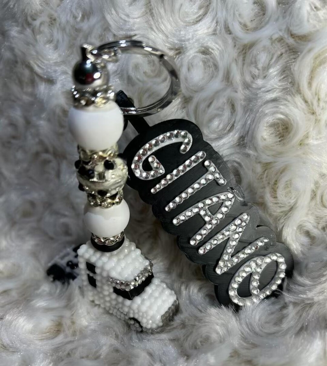 Personalized Miniature Semi Truck Keychain With Rhinestones and Beads ...