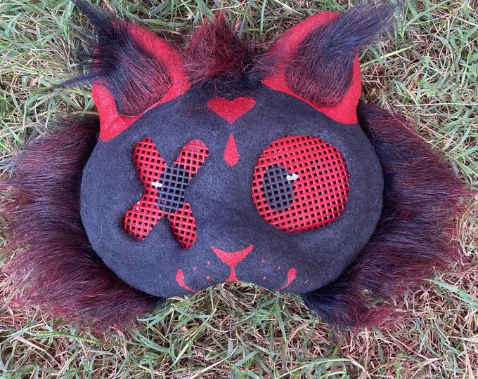 Custom Red and Black Cat Mask, XO Eyes (lined) - Etsy