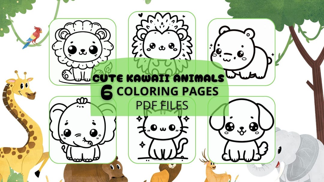 Digital Coloring Pages: Cute Kawaii Animals to Color. Learn and Color ...