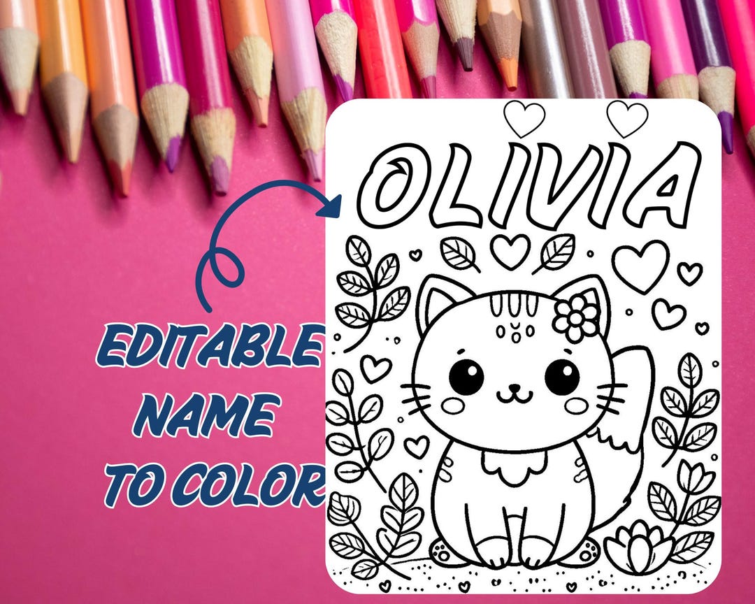 Digital Printable Page: Custome Colors Name. Page for Girls With a Cute ...