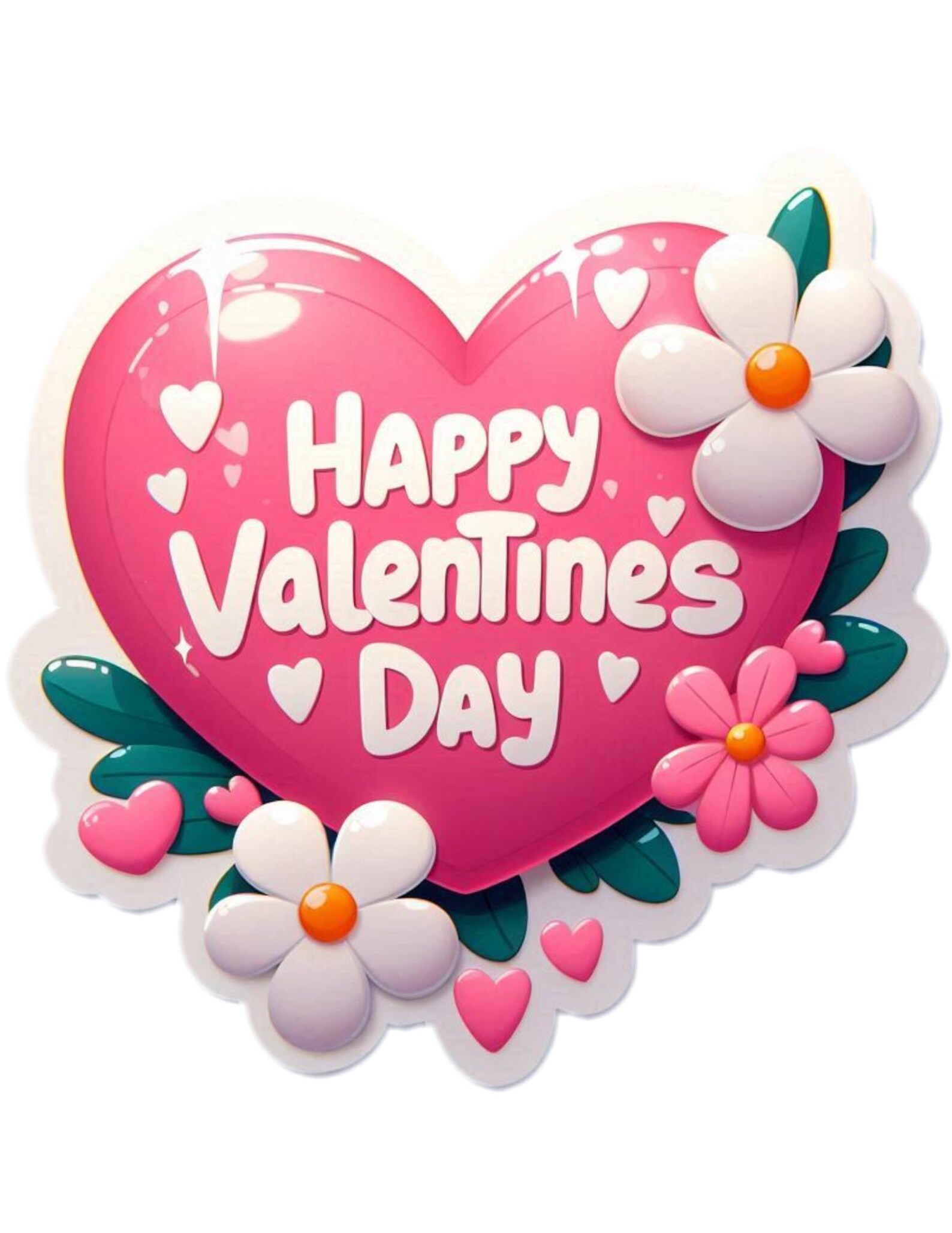 Sticker Para Día De San Valentín De Corazón Rosado Y Flores. Para ...