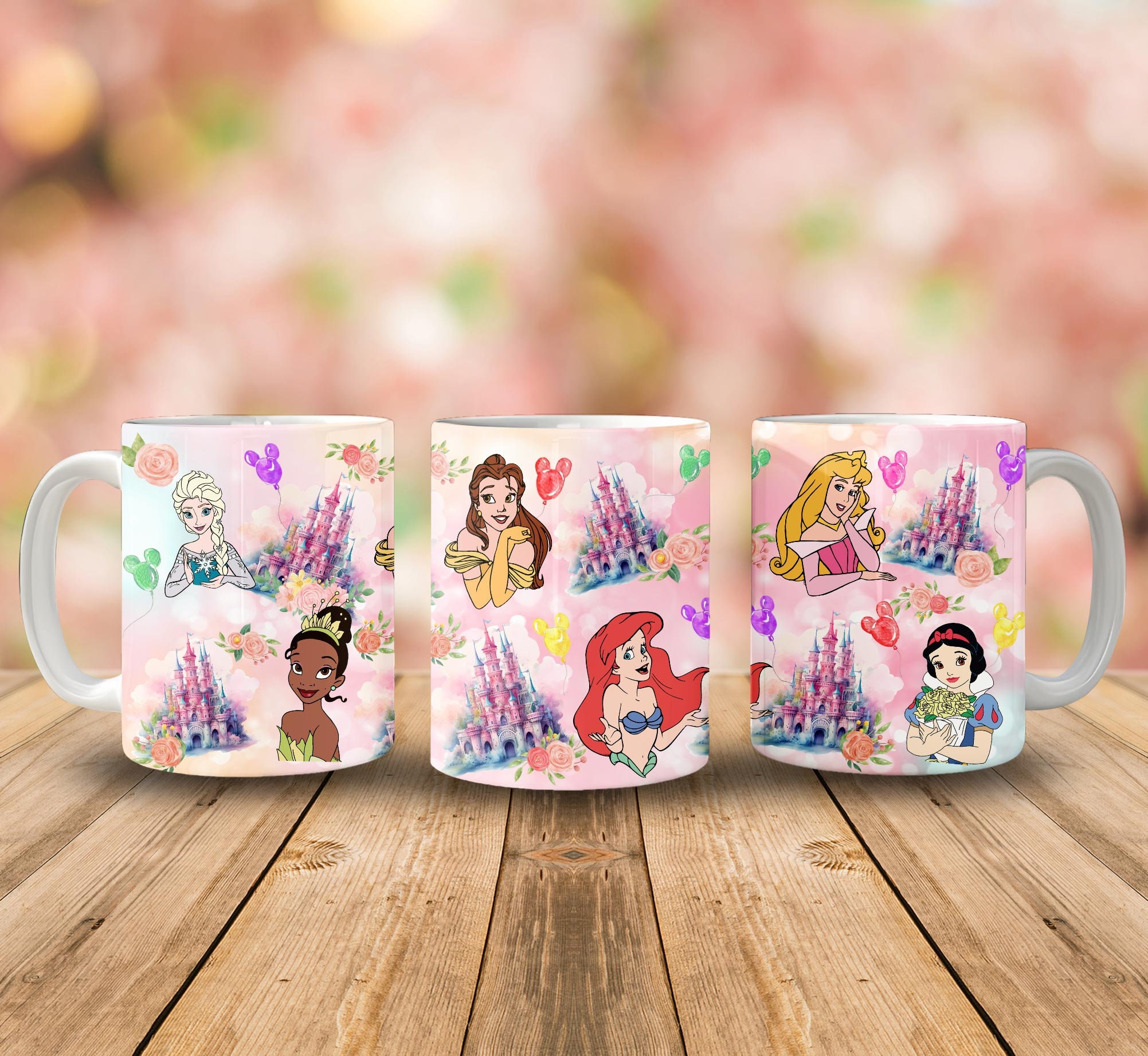 Cartoon Princess Mug Wrap, Cartoon Characters 11oz & 15oz Mug Template ...