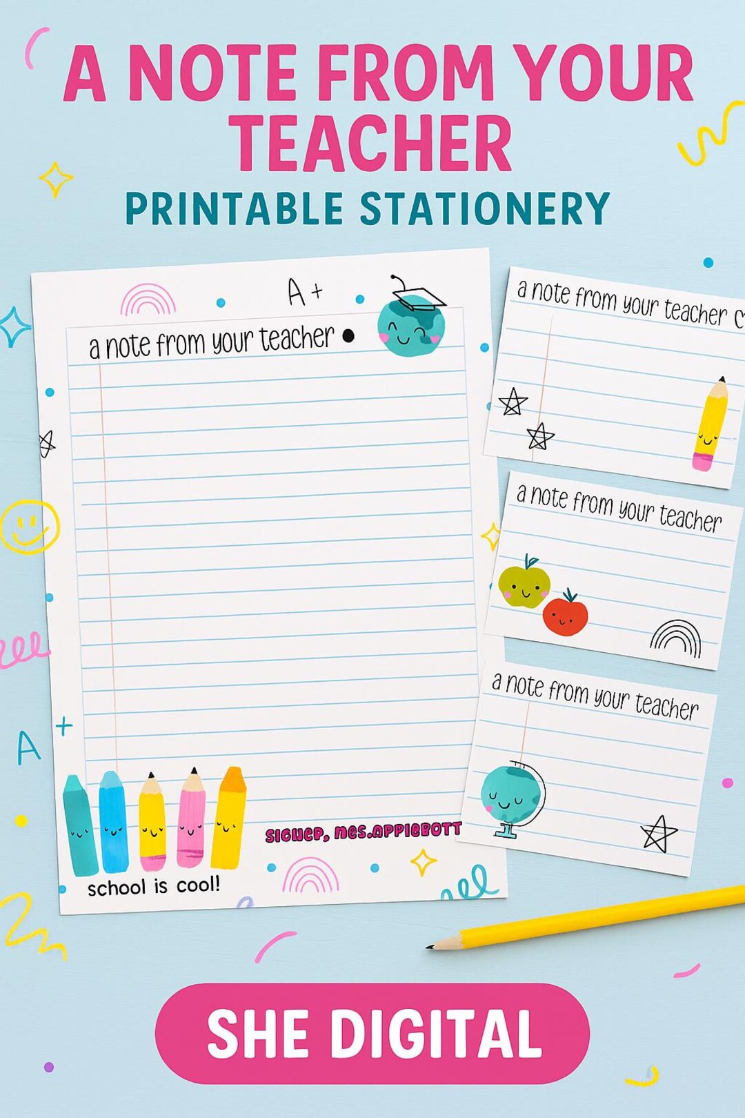 A Note From Your Teacher Printable Stationery Set - Etsy