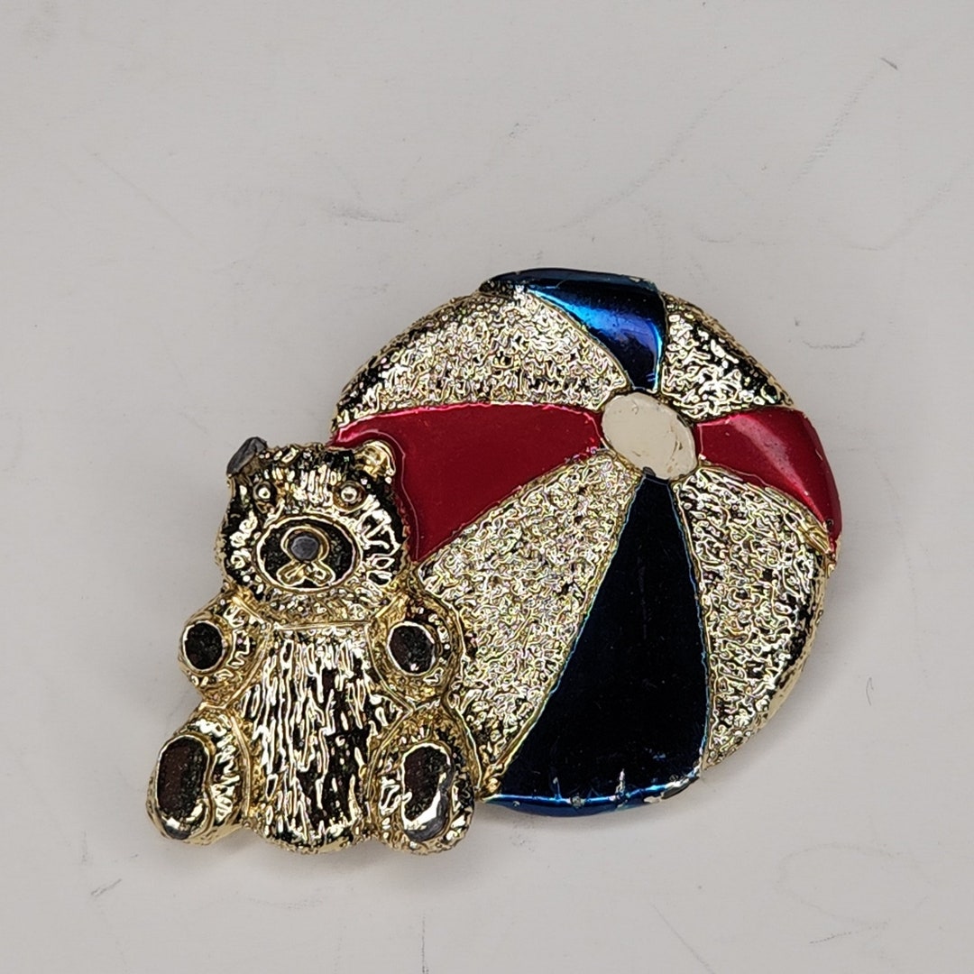 Vintage Gerry's Gold Tone Teddy Bear and Beach Ball Brooch - Etsy