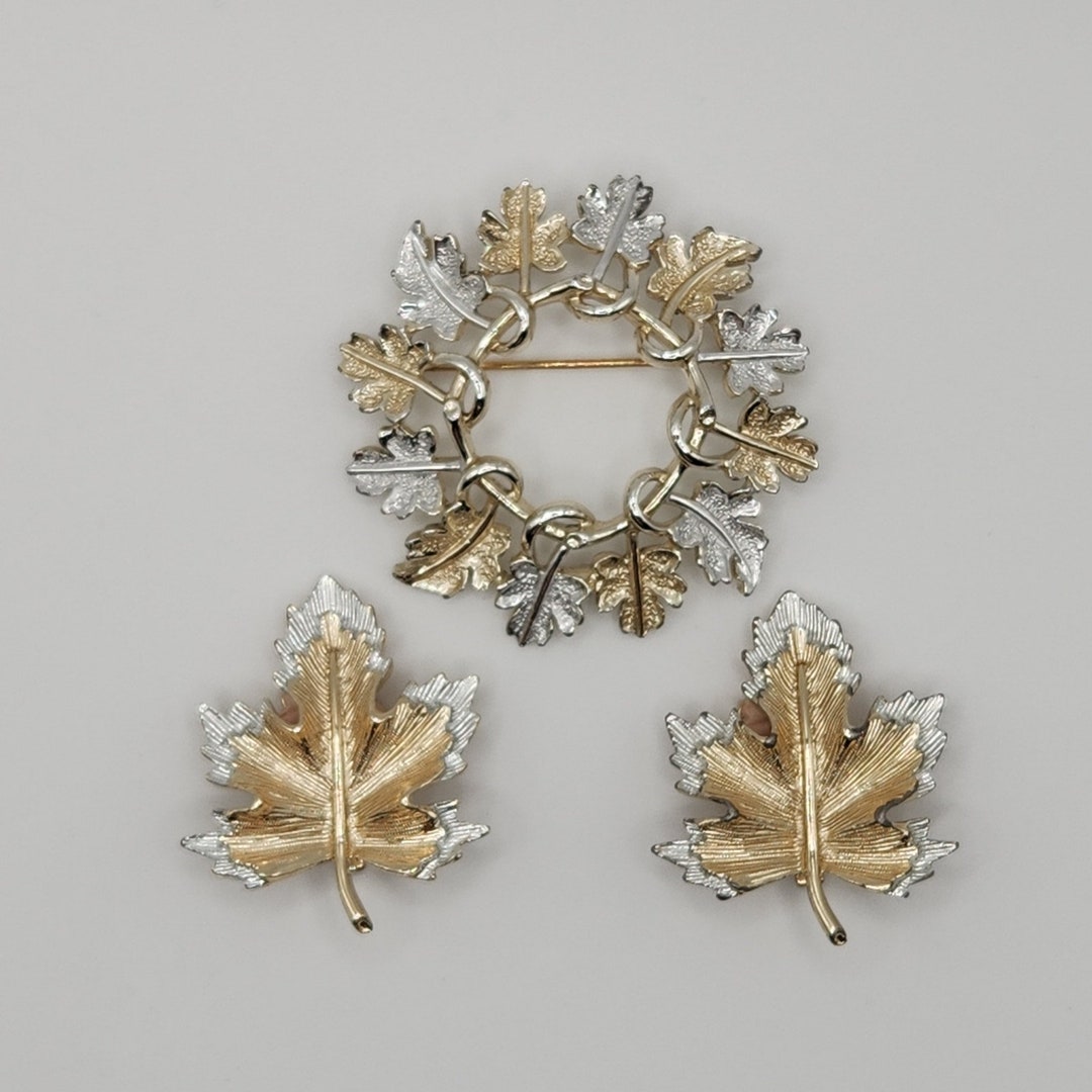 Vintage Sarah Coventry Two Tone Double Leaf Brooch and Earrings - Etsy