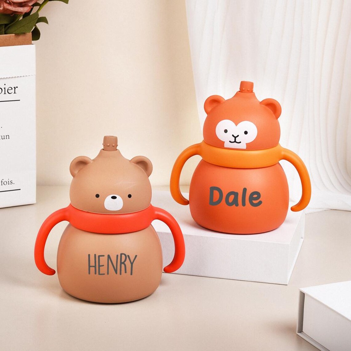Personalized Name Baby Animal Silicone Cup,engraved Name Sippy Cup ...