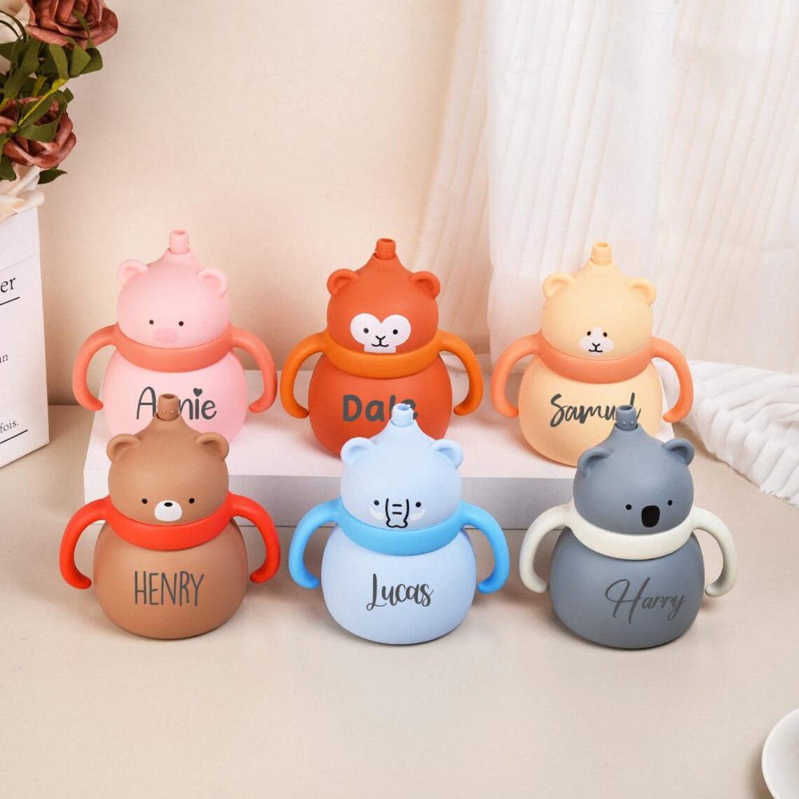 Personalized Name Baby Animal Silicone Cup,engraved Name Sippy Cup ...