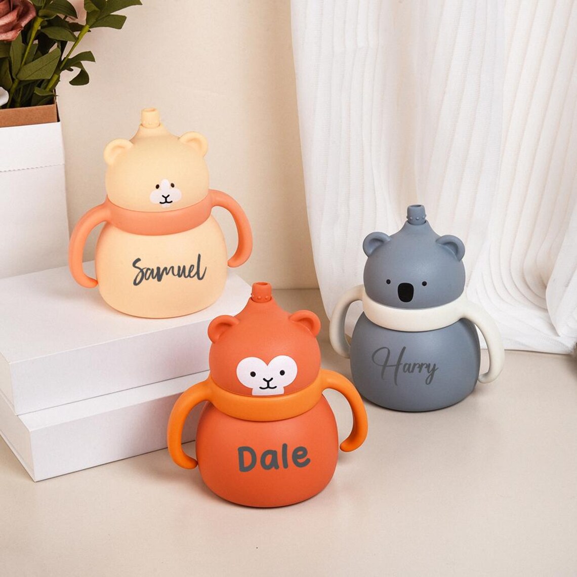 Personalized Name Baby Animal Silicone Cup,engraved Name Sippy Cup ...