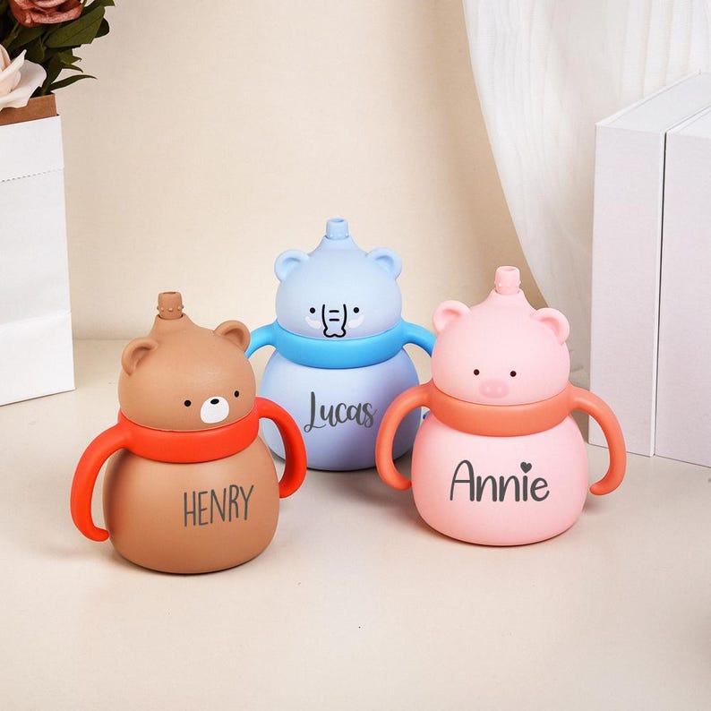 Personalized Name Baby Animal Silicone Cup,engraved Name Sippy Cup ...