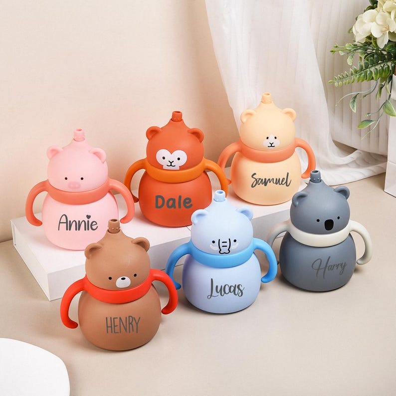 Personalized Name Baby Animal Silicone Cup,engraved Name Sippy Cup ...
