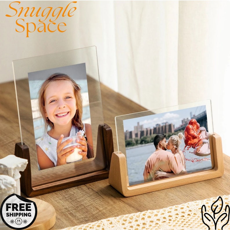 Walnut Transparent Standing Photo Frame | Rustic Wooden Desktop Picture ...