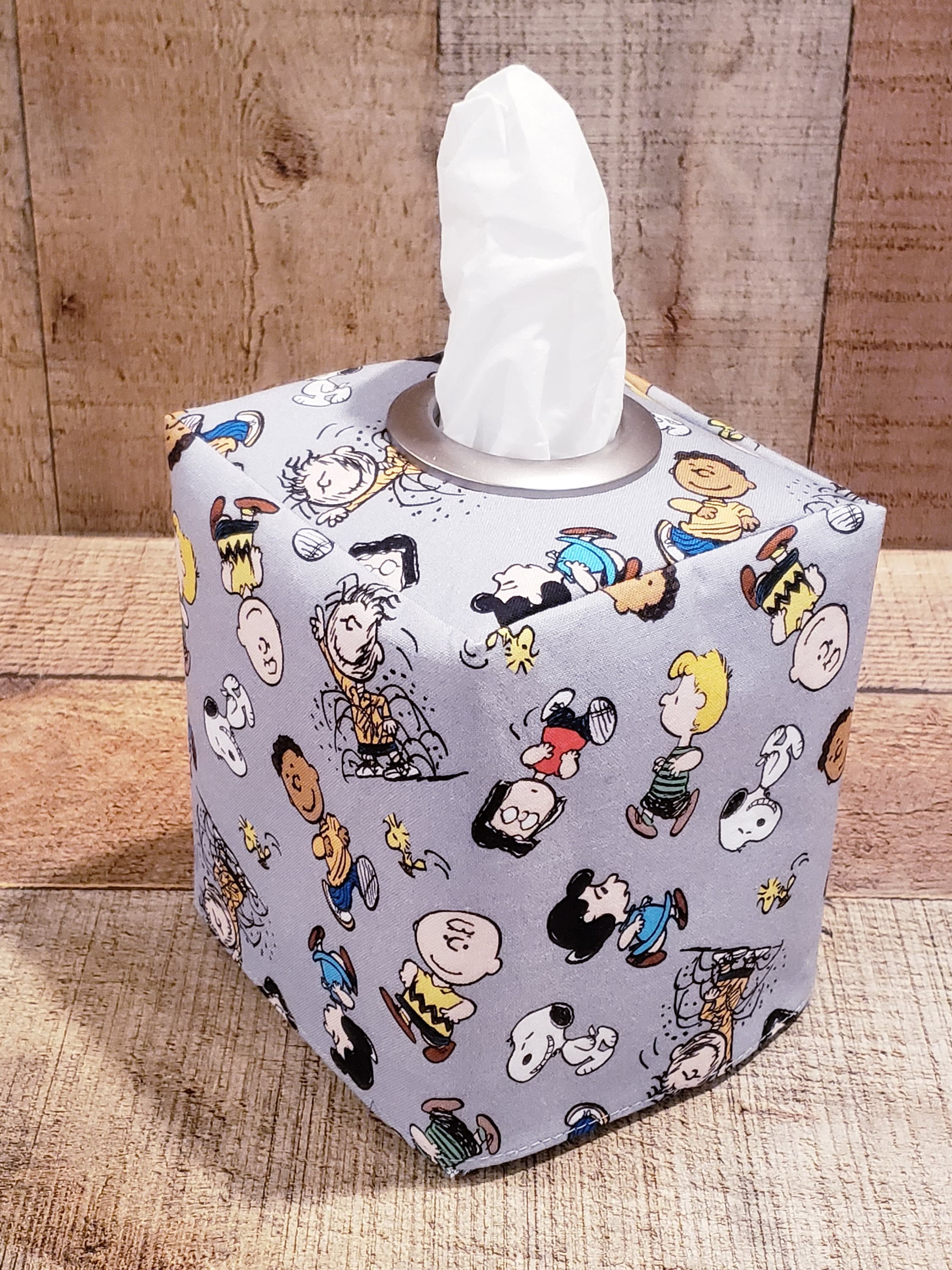 Gray Tissue Box Cover, Snoopy Tissue Box Cover, Charlie Brown Decor ...