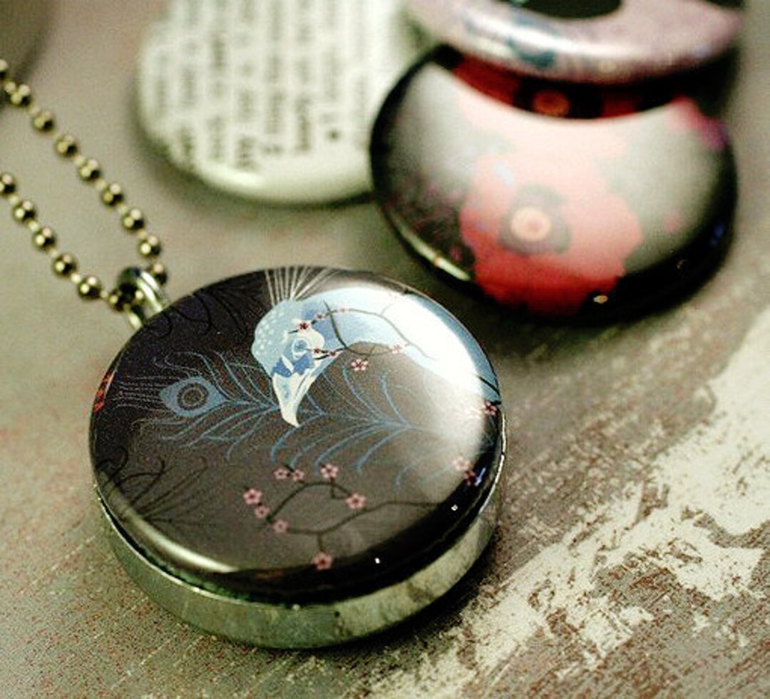 Peacock Art Locket Swan Art Locket Necklace Polarity, Recycled Locket ...