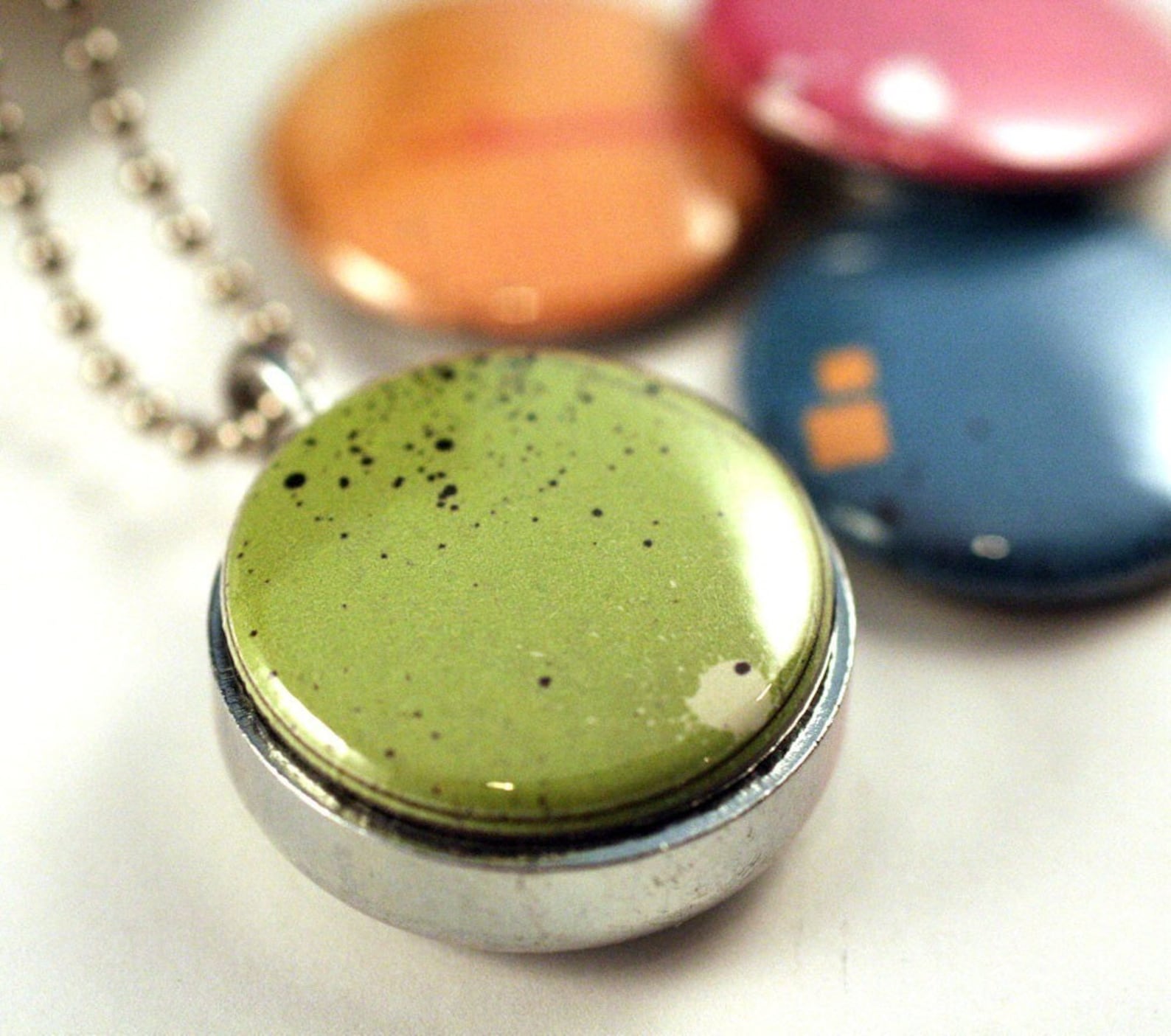 Neon Silver Locket Mini Magnetic Necklace Green Blue Orange - Etsy