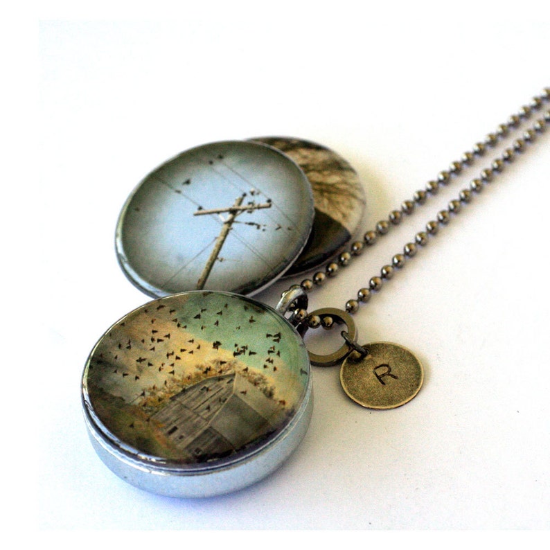 Bird on Wire Necklace Barn Bird Locket Rustic Photography - Etsy