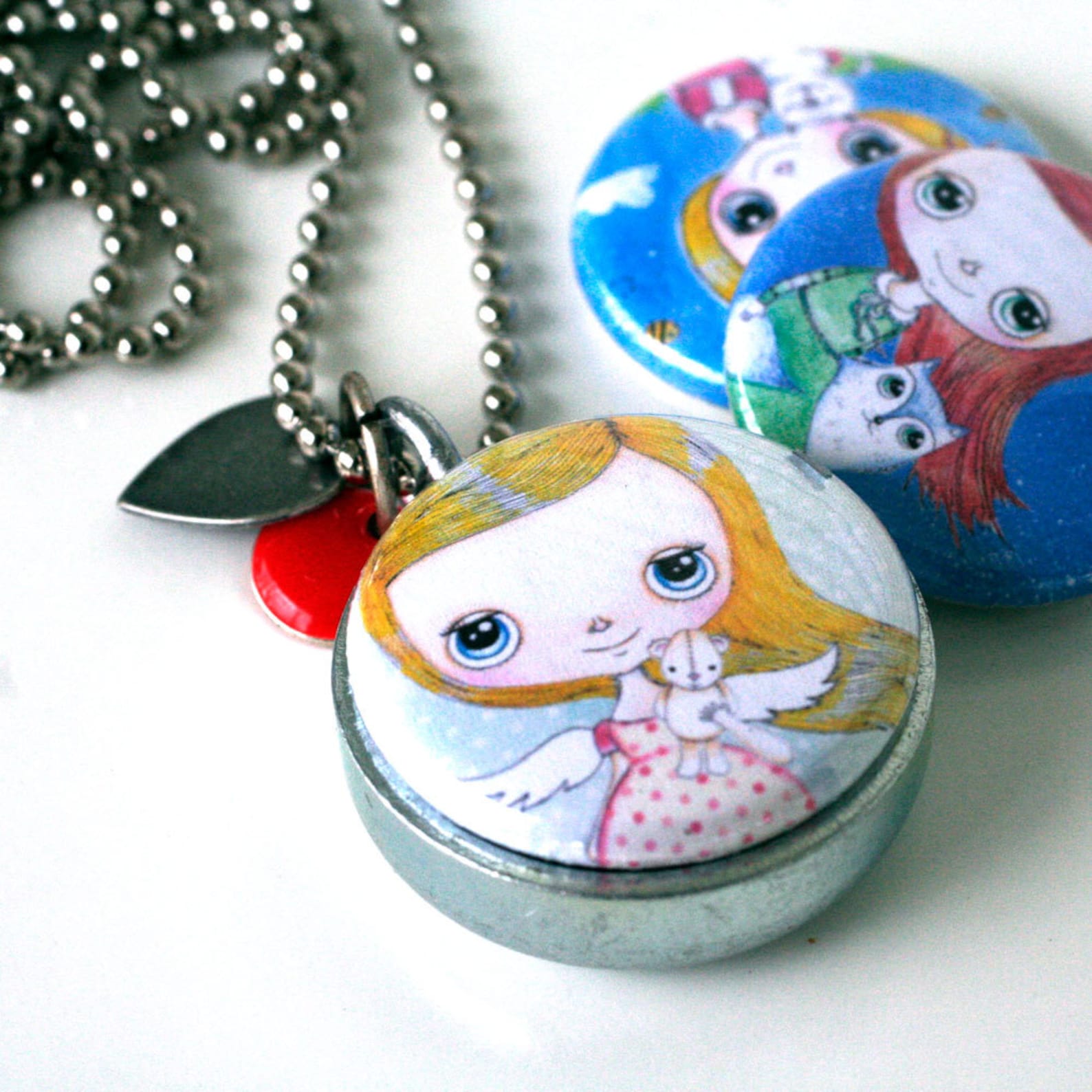 Little Girl Locket Necklace Angel Locket Necklace Girls Art - Etsy