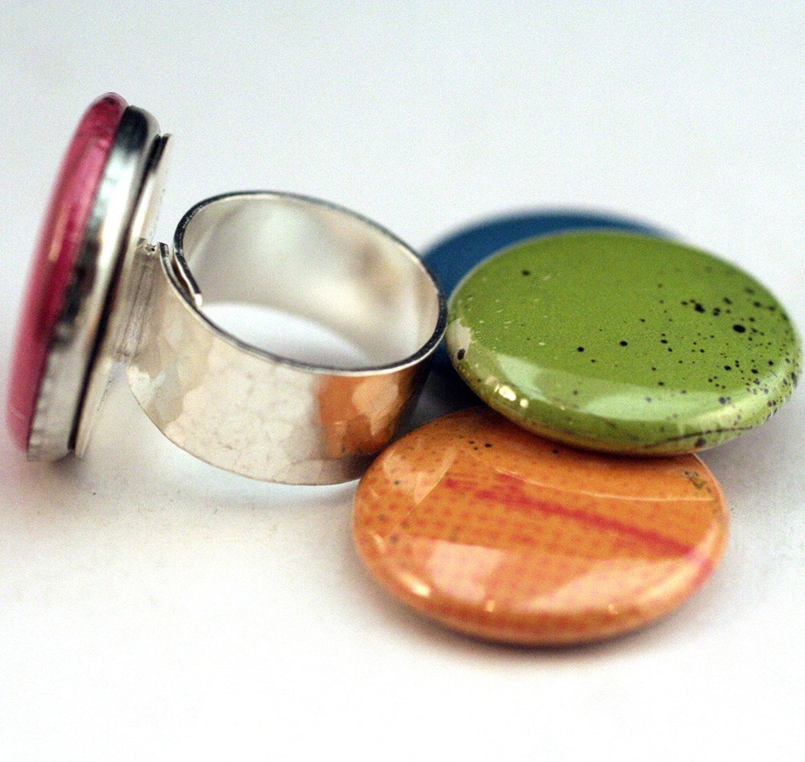 Neon Silver Hammered Ring Colorful Magnetic Ring Set - Etsy