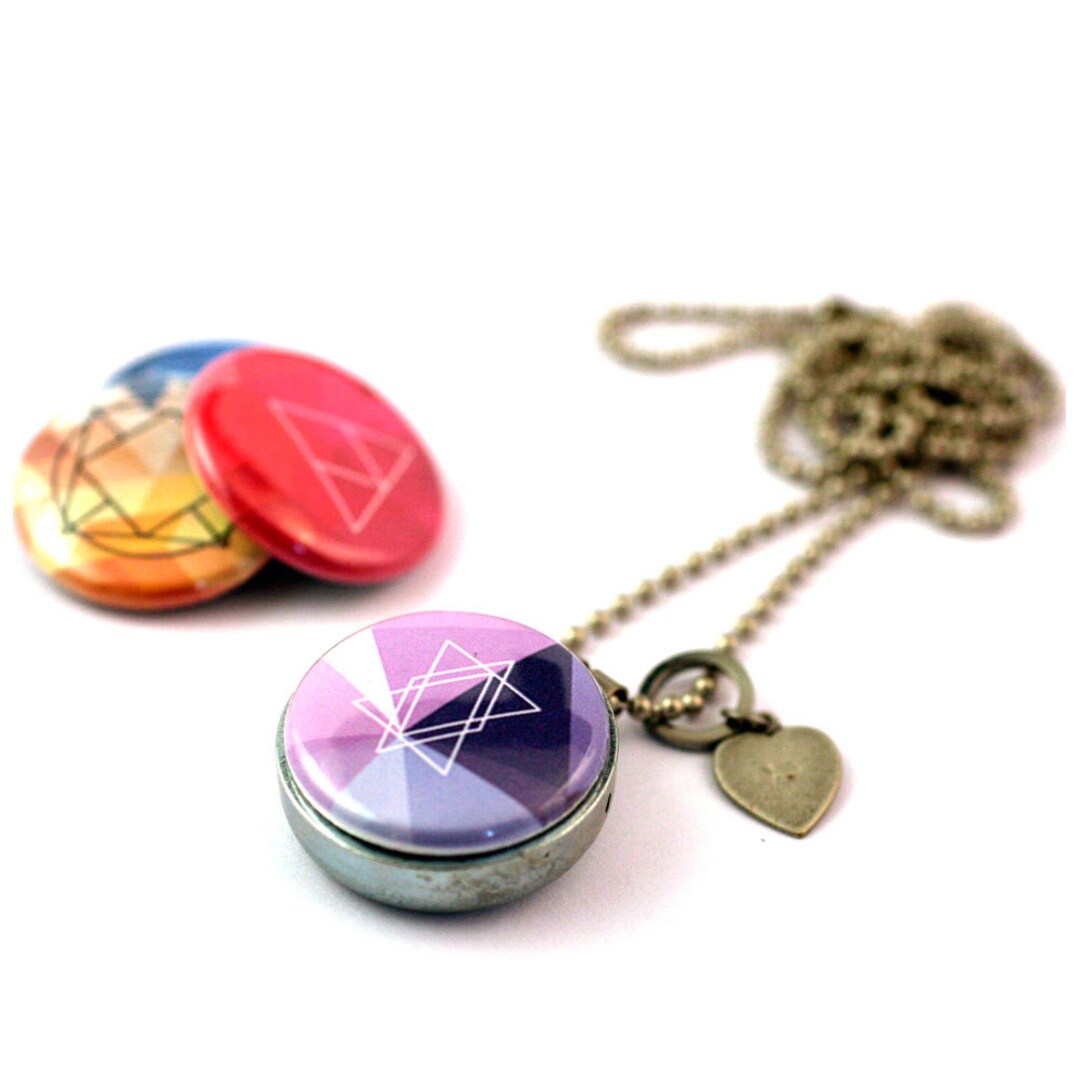 Sacred Geometry Locket, Magnetic, 4 in 1 , Layering Necklace, Geo ...