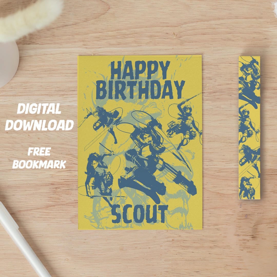 AOT, Fan Art, Birthday Card, Bookmark, Anime, Gift, Scout, Happy ...