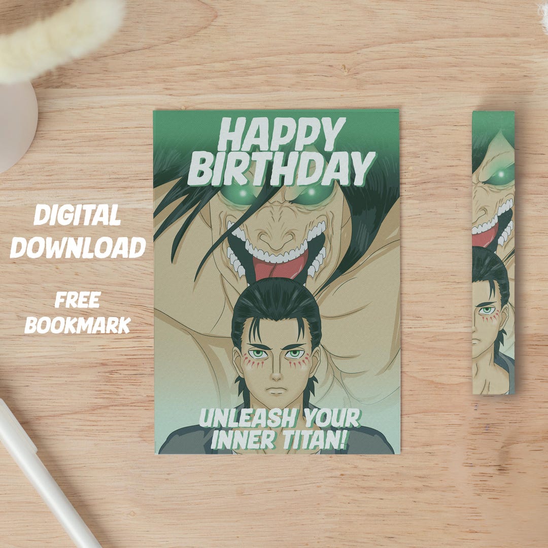 Fan Art, AOT, Birthday Card, Eren Yeager, Anime, Bookmark, Titan, Gift ...