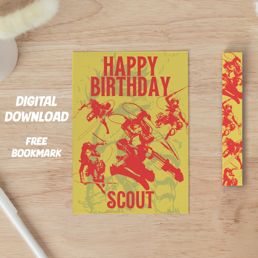 Fan Art, AOT, Birthday Card, Scout, Bookmark, Anime, Gift, Levi, Mikasa ...