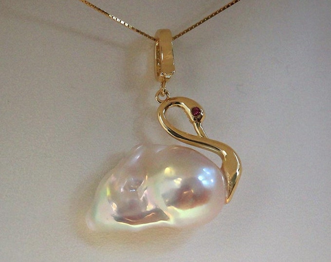 Gold Swan Pearl Necklace, Natural Freshwater Pearl Pendant, Baroque ...