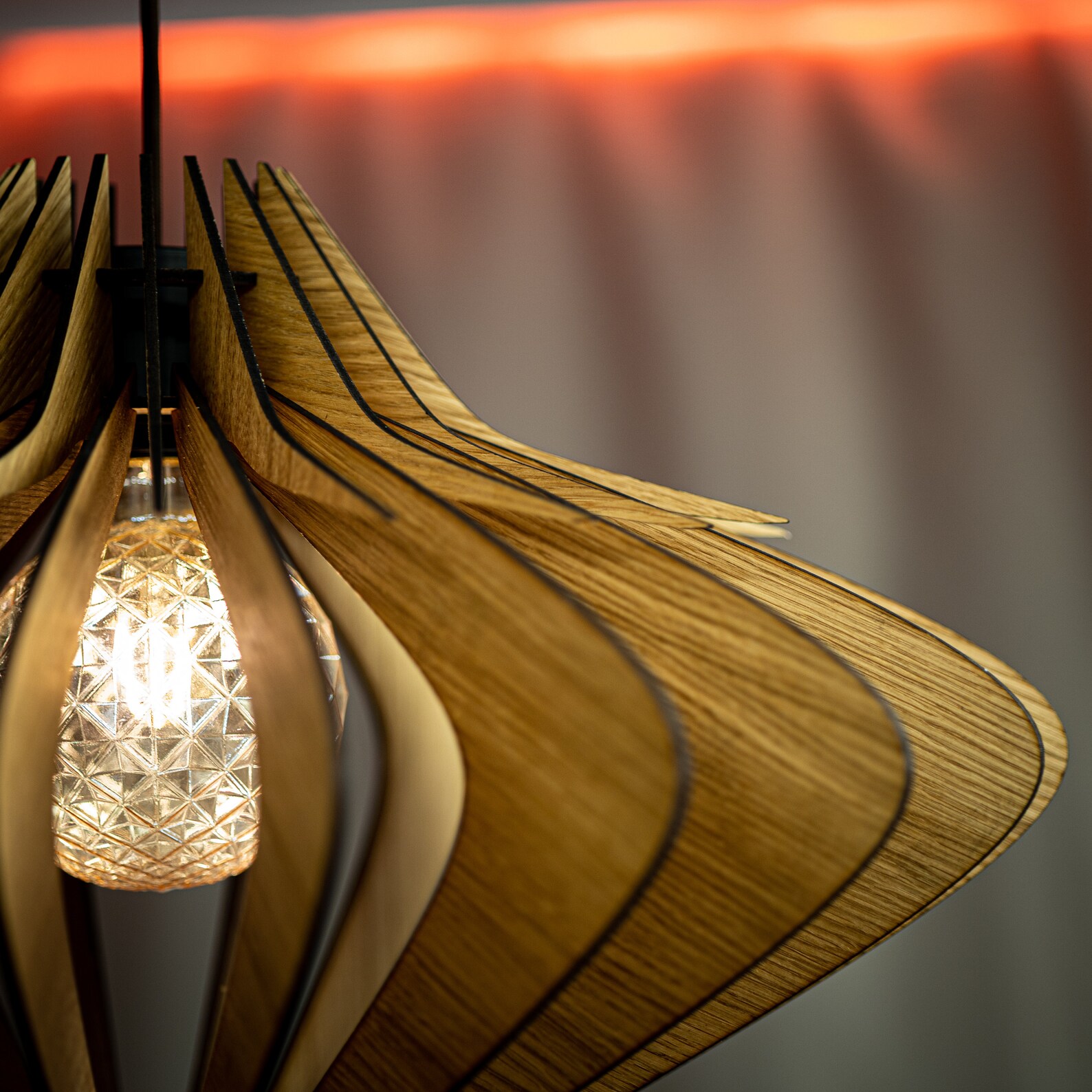 Handmade Natural Oak Wooden Lampshade, Laser Cut Geometric Pendant ...