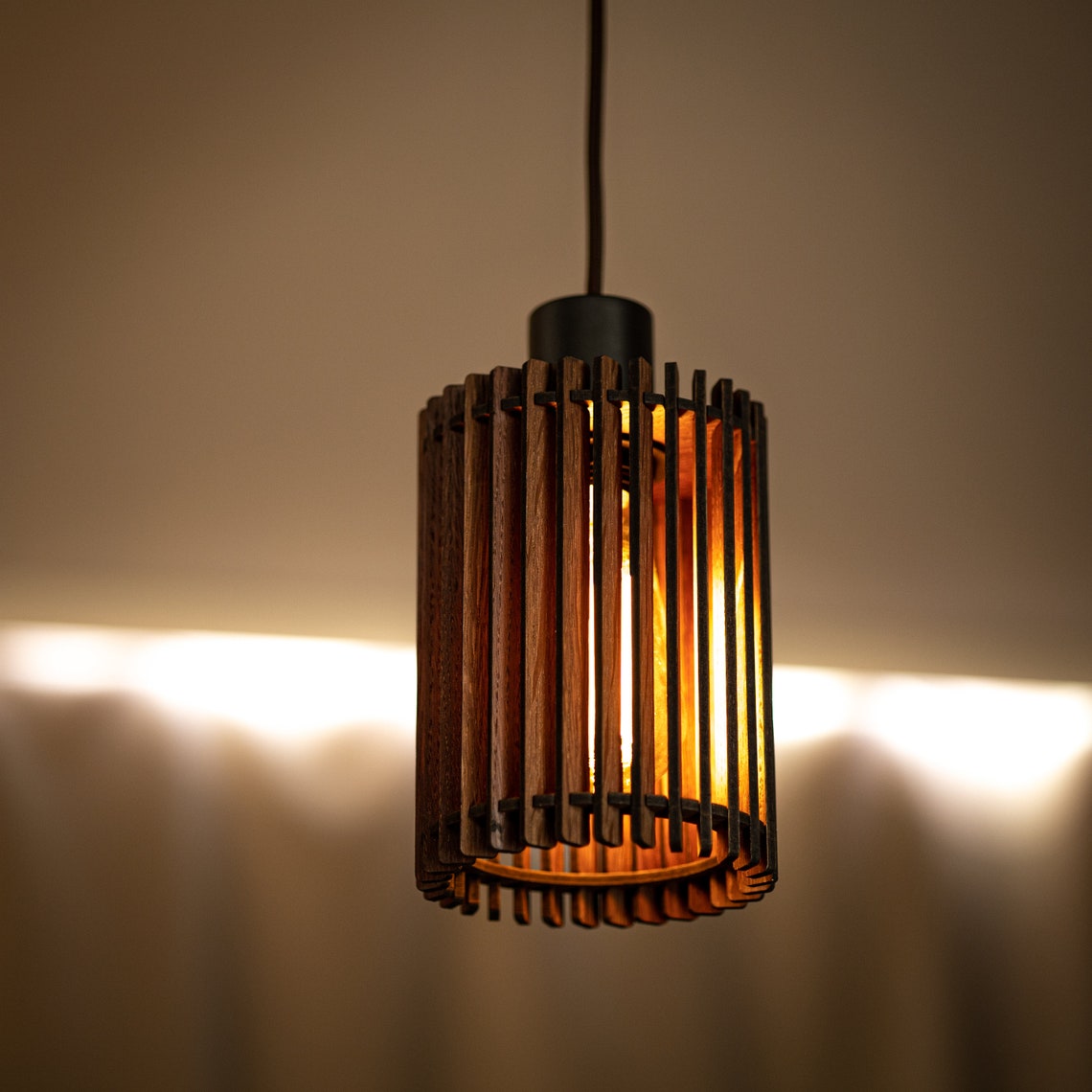 Modern Small Mid Century Luminaire, Natural Oak Wood Lamp, Minimalistic ...