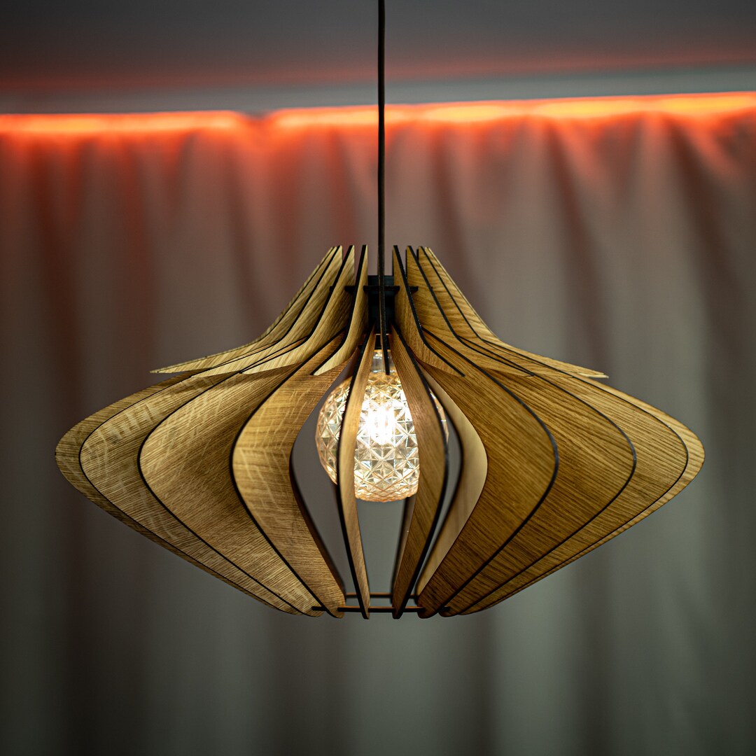 Handmade Natural Oak Wooden Lampshade, Laser Cut Geometric Pendant ...