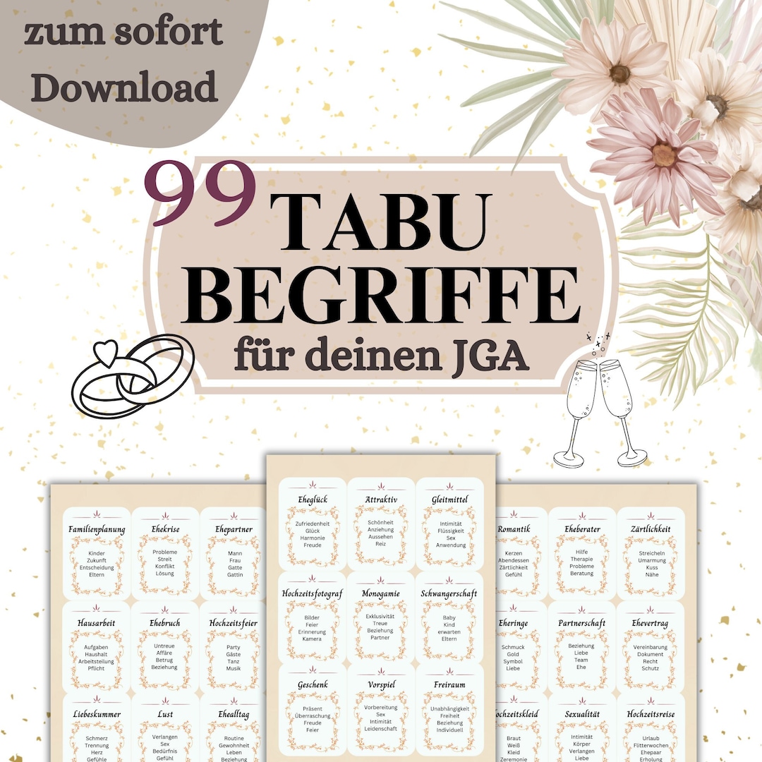 99 Tabu Karten, JGA Tabu Spiel für Frauen, Junggesellinnenabschied ...