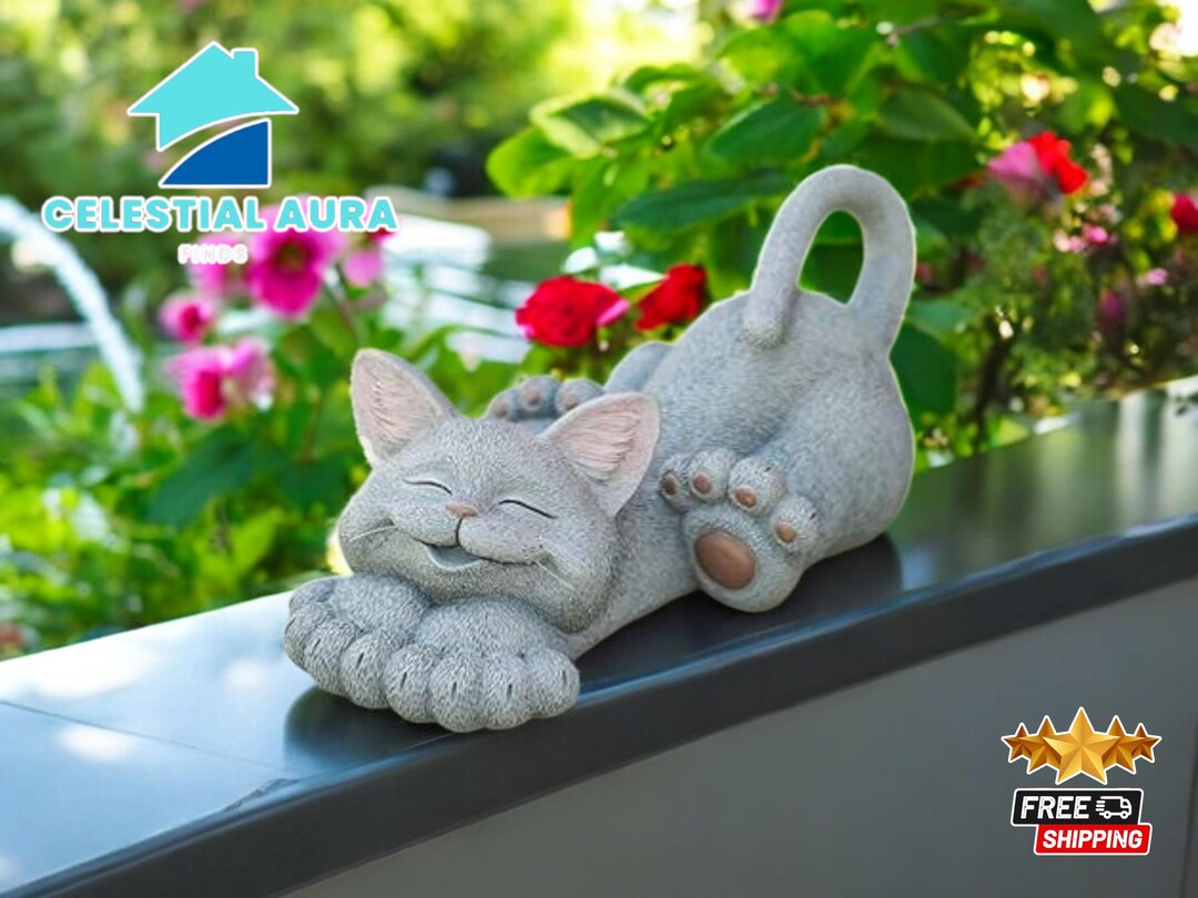 Whimsical Cat Lounging Statue | Handmade Resin Garden Craft | Unique ...