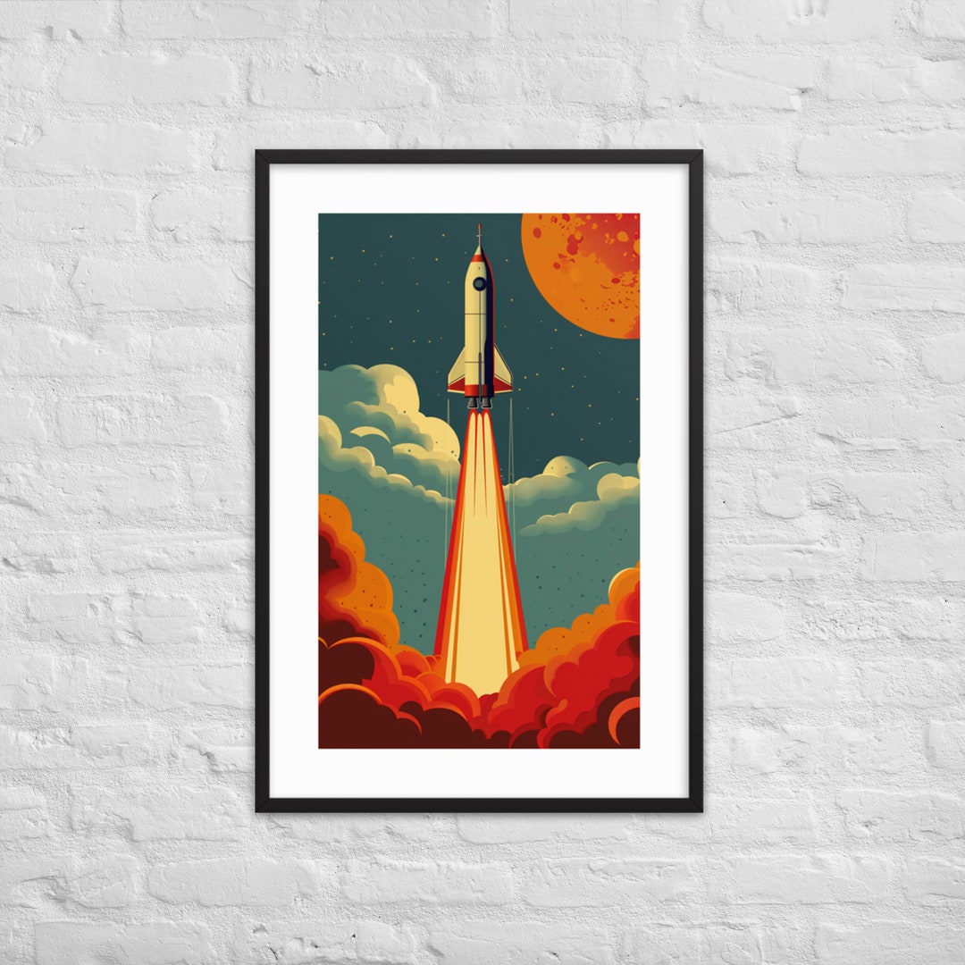 Retro Rocket Launch Art Print | Bold Space Poster | Framed Mid-century ...