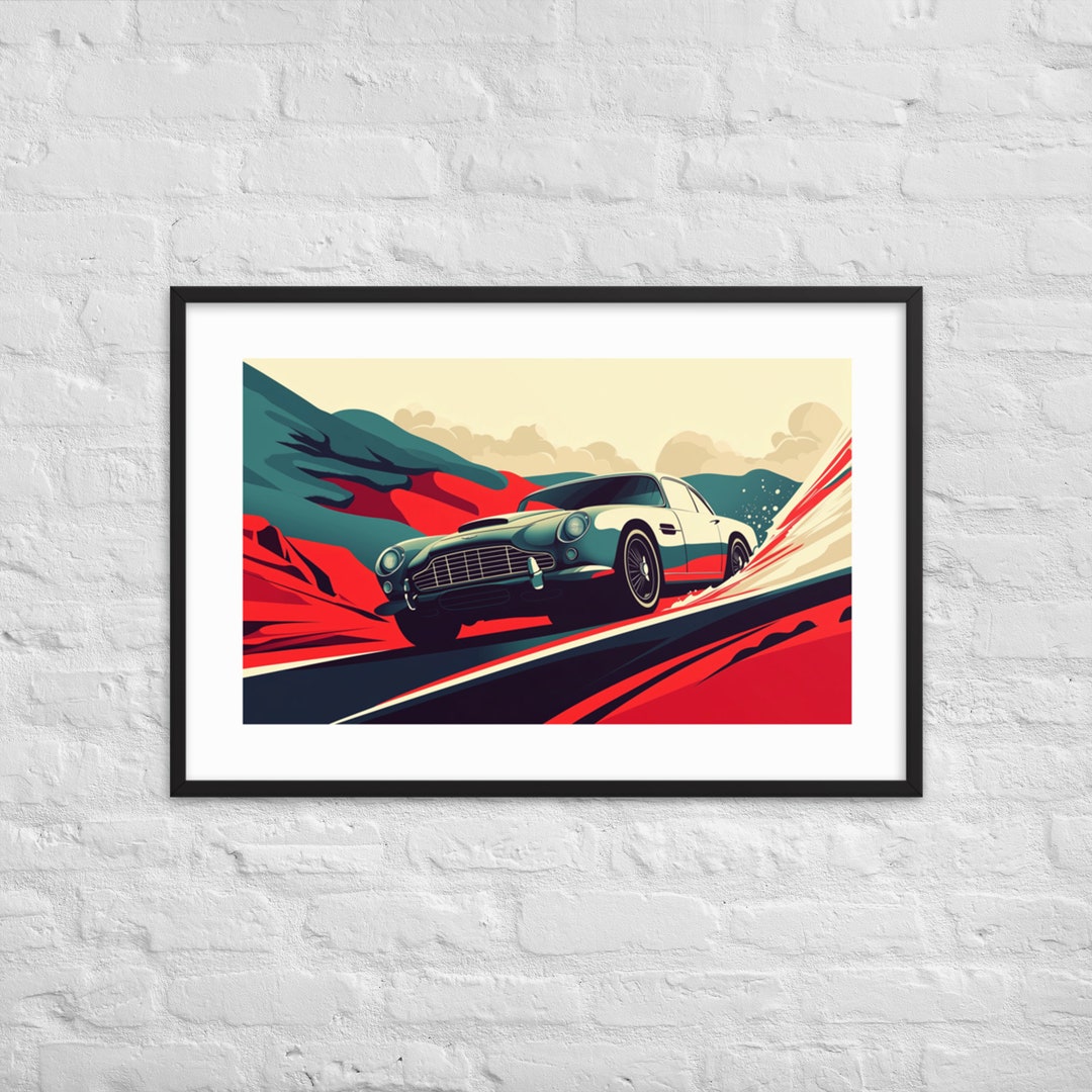 Scenic Retro Car Art Print Bold Landscape Poster Framed Auto Decor for ...